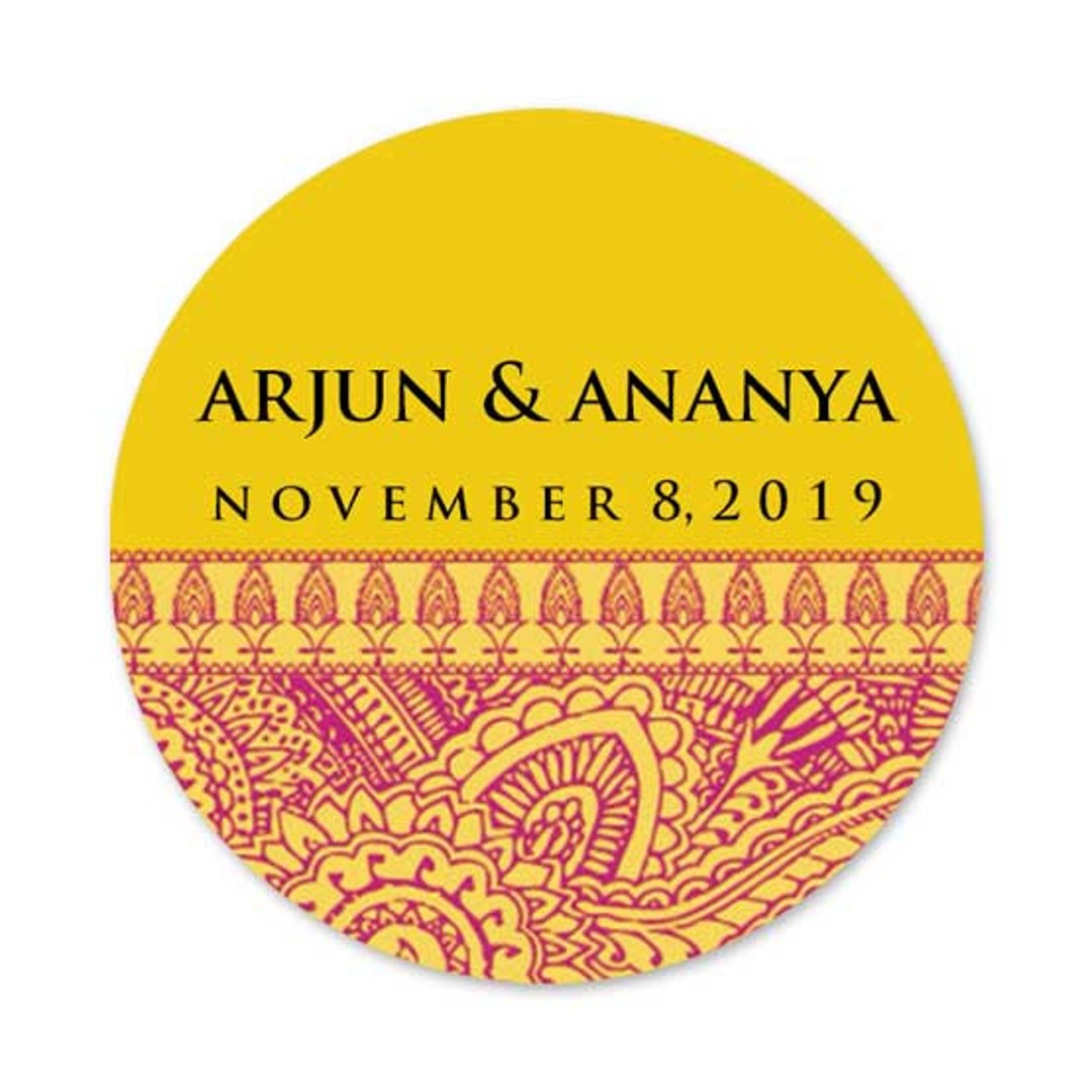 Personalized Wedding Labels India Inspired Henna Design Round Glossy ...