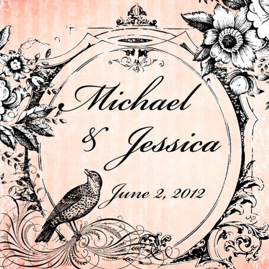 Shabby Chic Vintage Birds Wedding Design Square Glossy Labels - Etsy