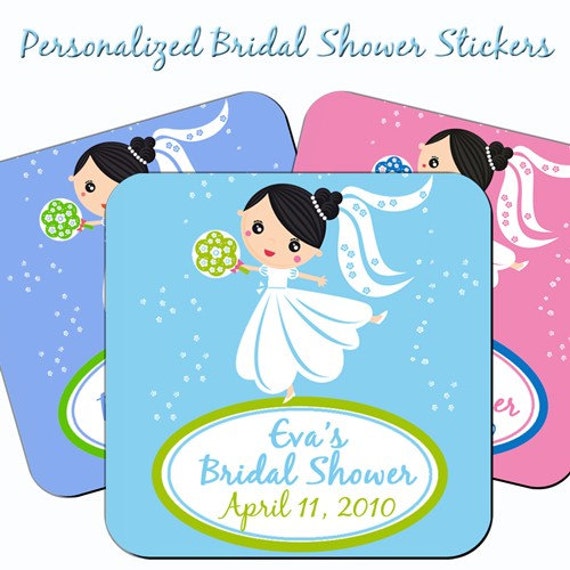 Personalized Bridal Shower Stickers Set of 100 Glossy Square | Etsy