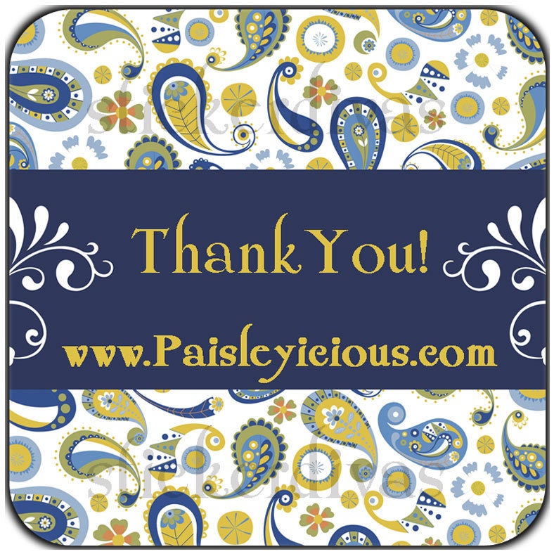 Personalized Blue Paisley Thank You Labels For Product | Etsy