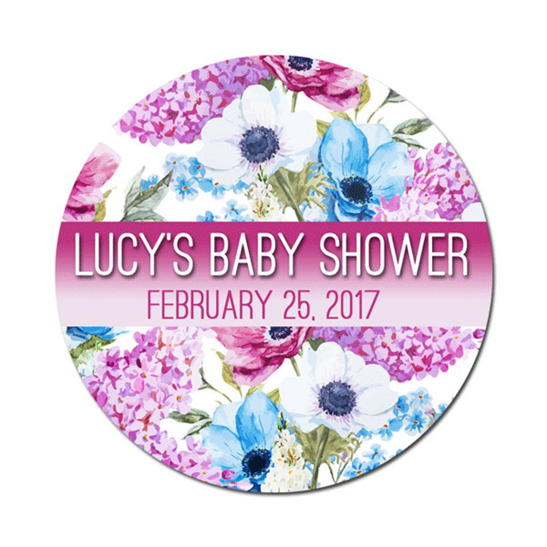 Custom Baby Shower Labels Personalized Watercolor Flowers Lilacs and ...