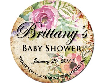Personalized Glossy Pink Rose Favor Labels Baby Shower Stickers Gift ...