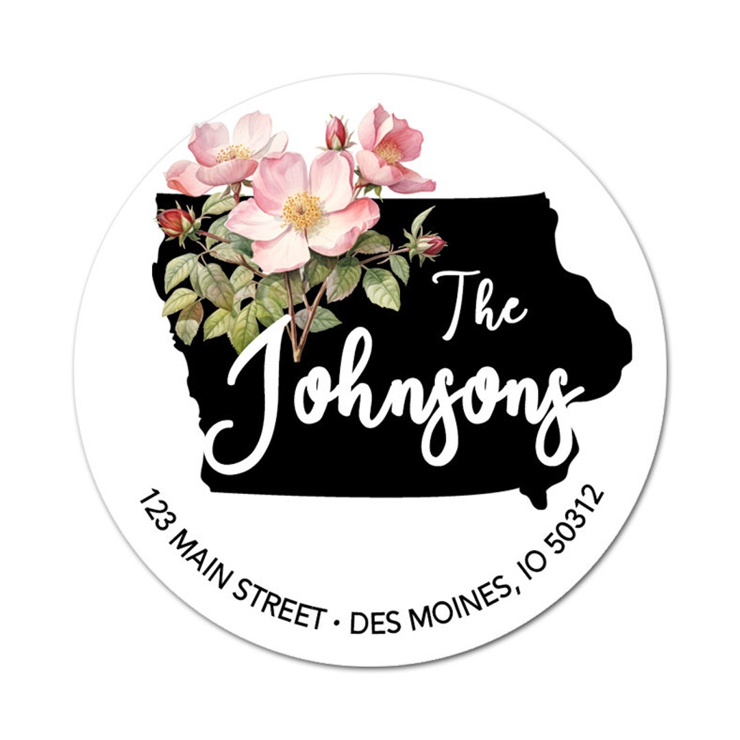 Iowa Address Labels / IO State Flower Wild Roses / Return Address ...
