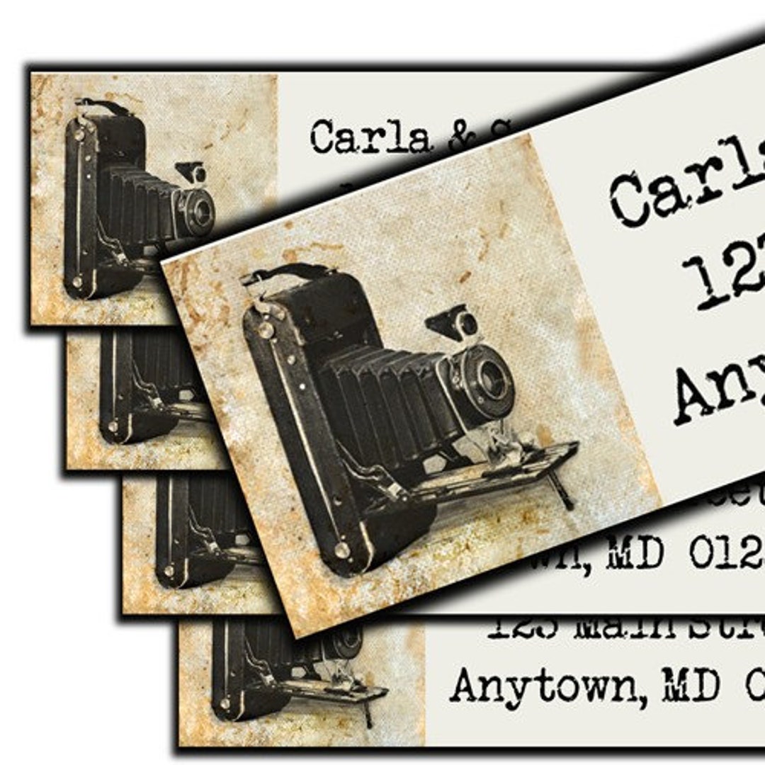 Designer GLOSSY Address Labels - Vintage Grunge Camera - 2.75 Inch X 1 ...