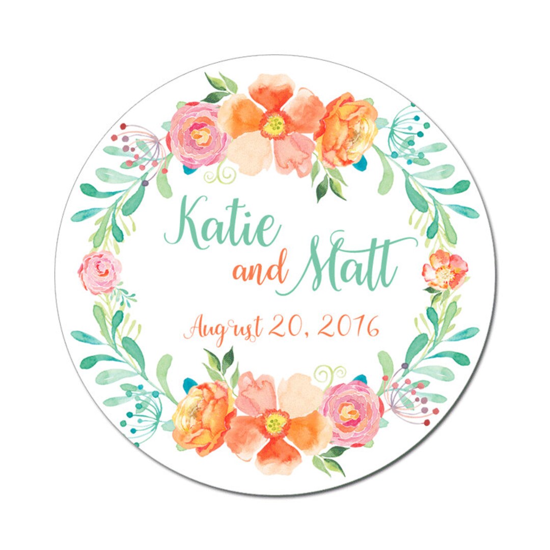 Custom Wedding Labels Personalized Summer Bouquet Flowers Watercolor ...