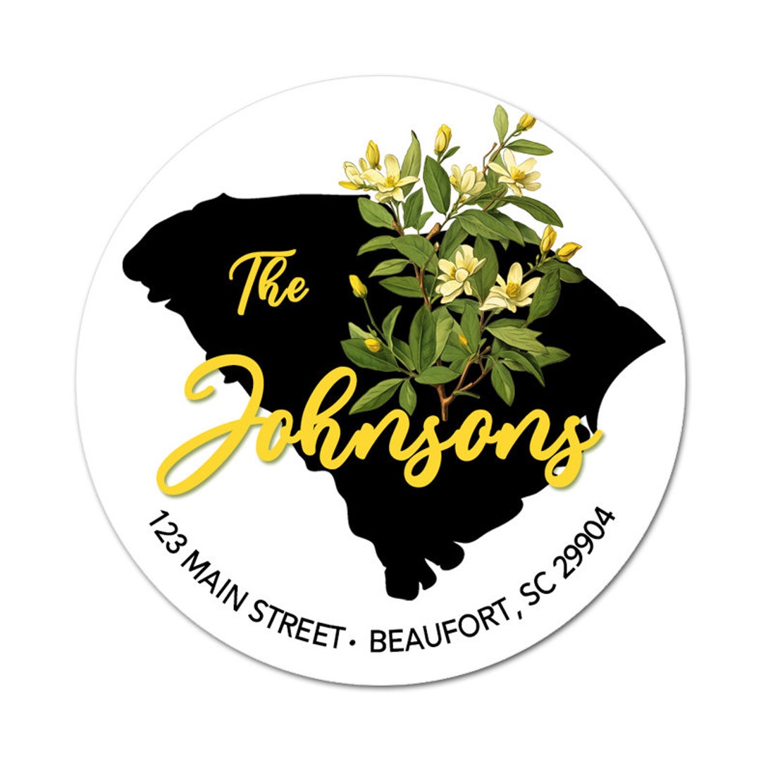 South Carolina Address Labels, SC State Flower, Yellow Jasmine, Return ...