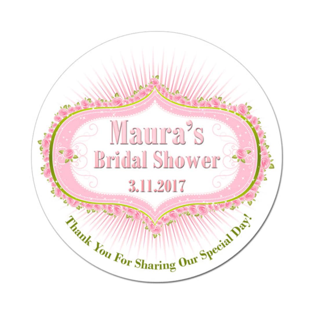Personalized Bridal Shower Labels Cartouche Frame With Roses Round ...