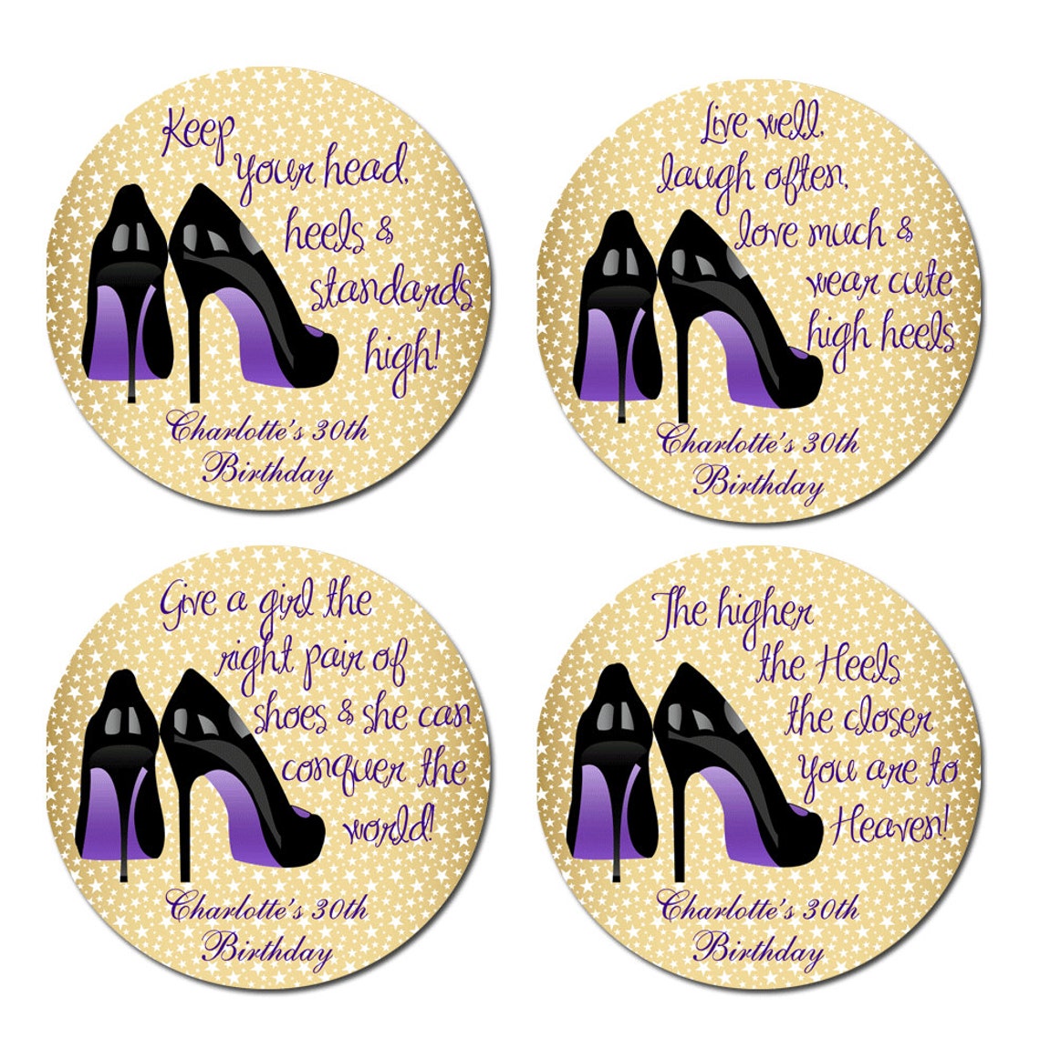 Shoe Sayings Personalized Birthday Round Glossy Stickers Favor - Etsy