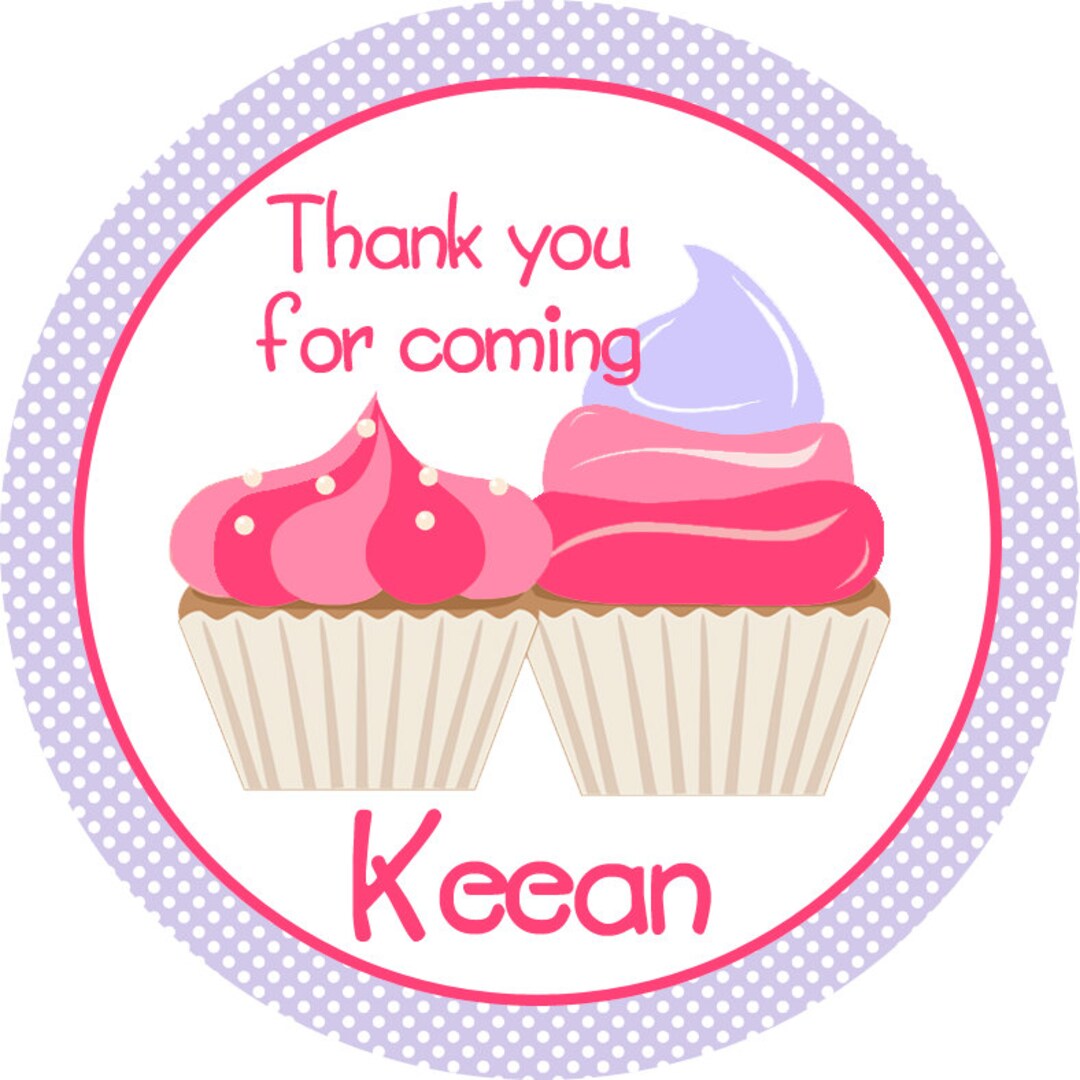 Glossy Personalized Cupcake Stickers With Polka Dot Border Round ...