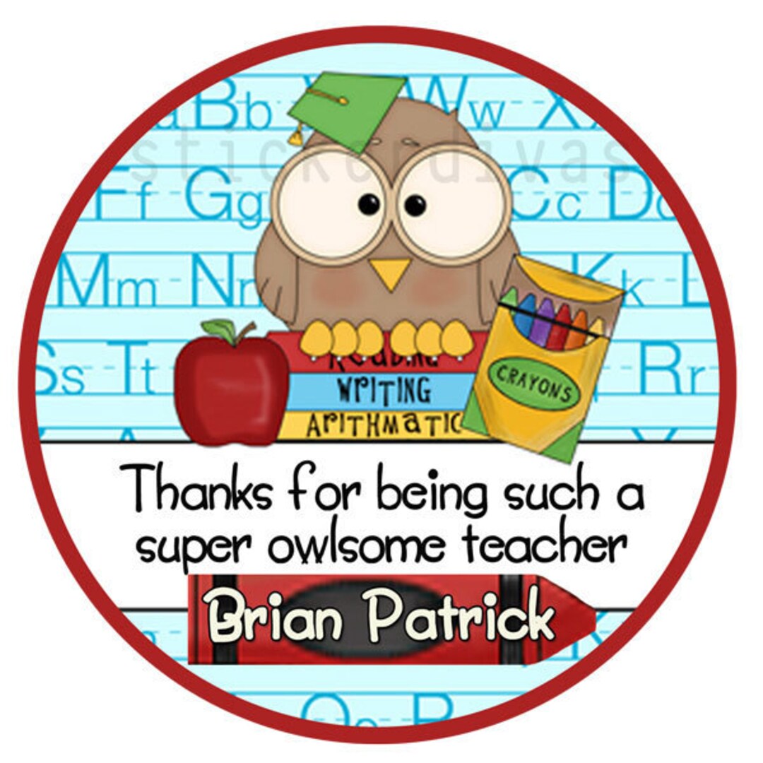 Personalized Teacher Thank You Stickers With School Supplies Apple ...