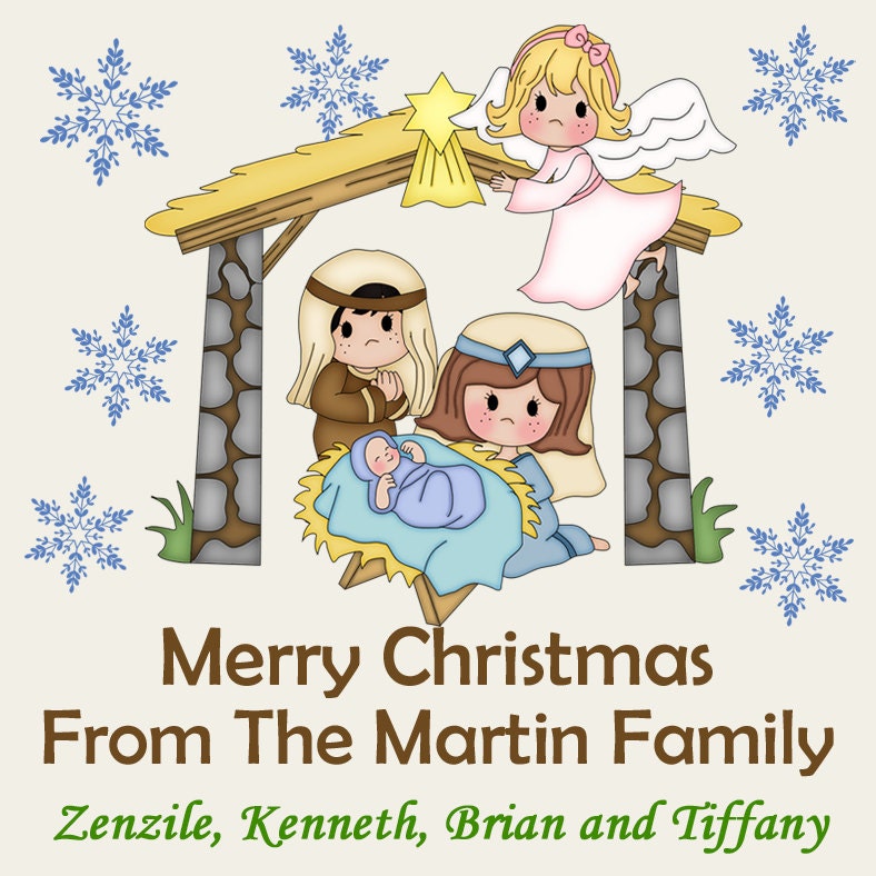 Personalized Cute Nativity Labels 2 Inch Glossy Square Holiday - Etsy