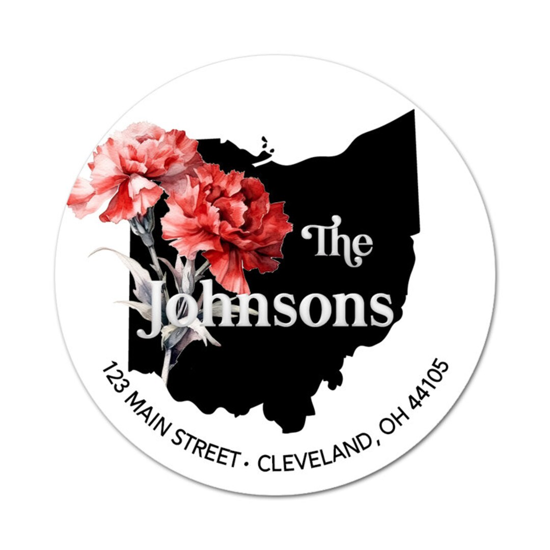 Ohio Address Labels, OH State Flower, Red Carnations, Return Address ...