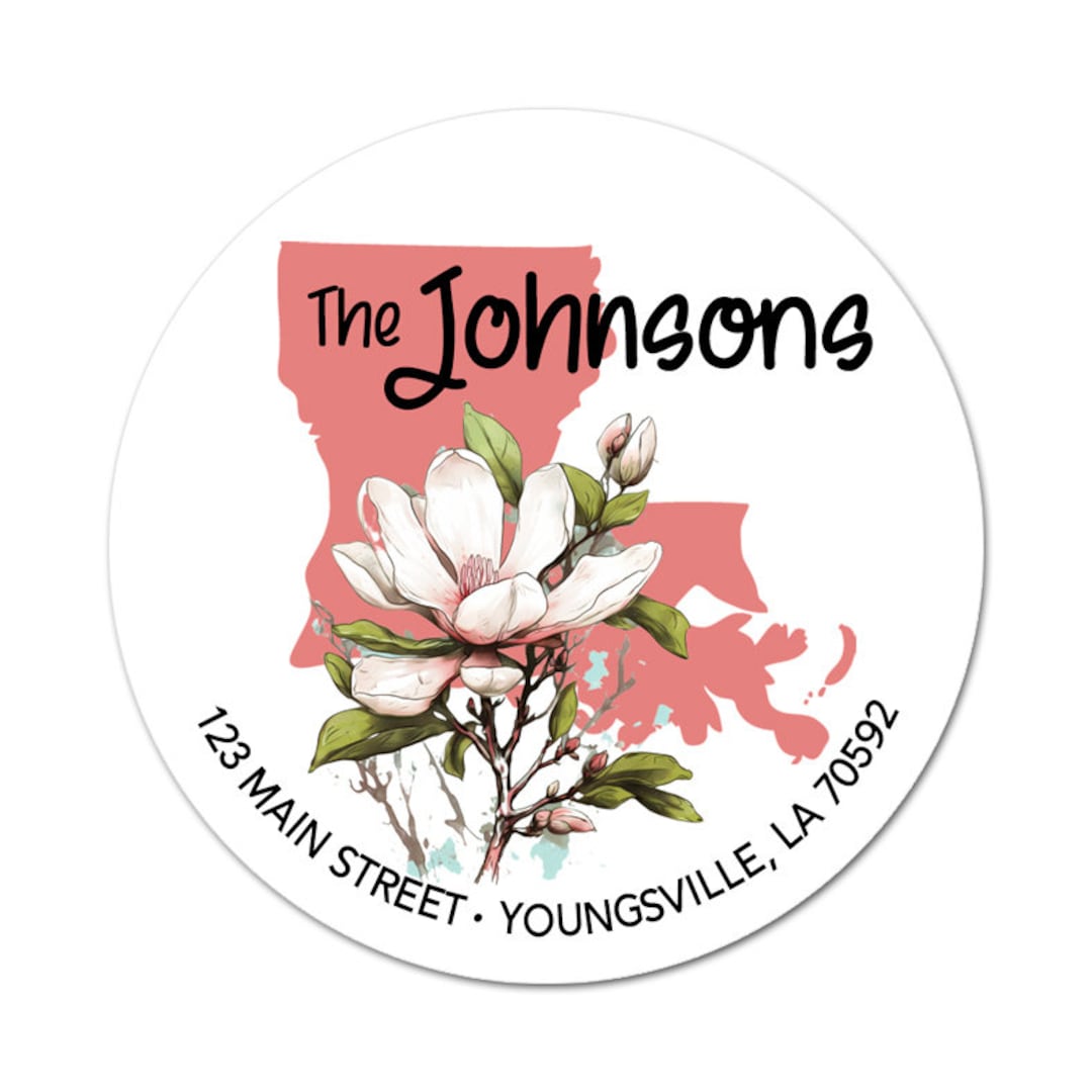 Louisiana Address Labels, LA State Flower Magnolias, Return Address ...