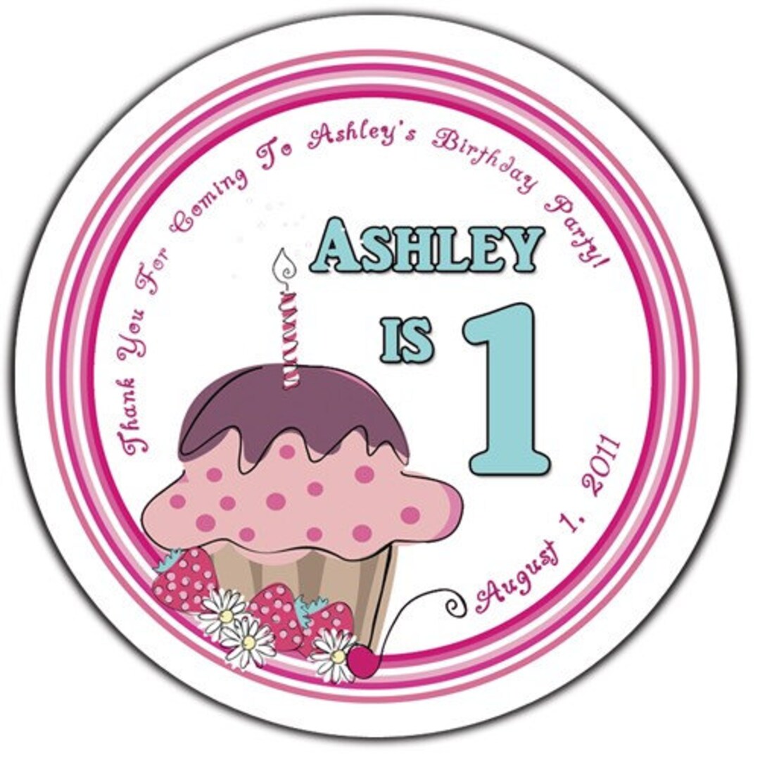 Whimsical Personalized Birthday Cupcake Round Glossy Labels - Etsy