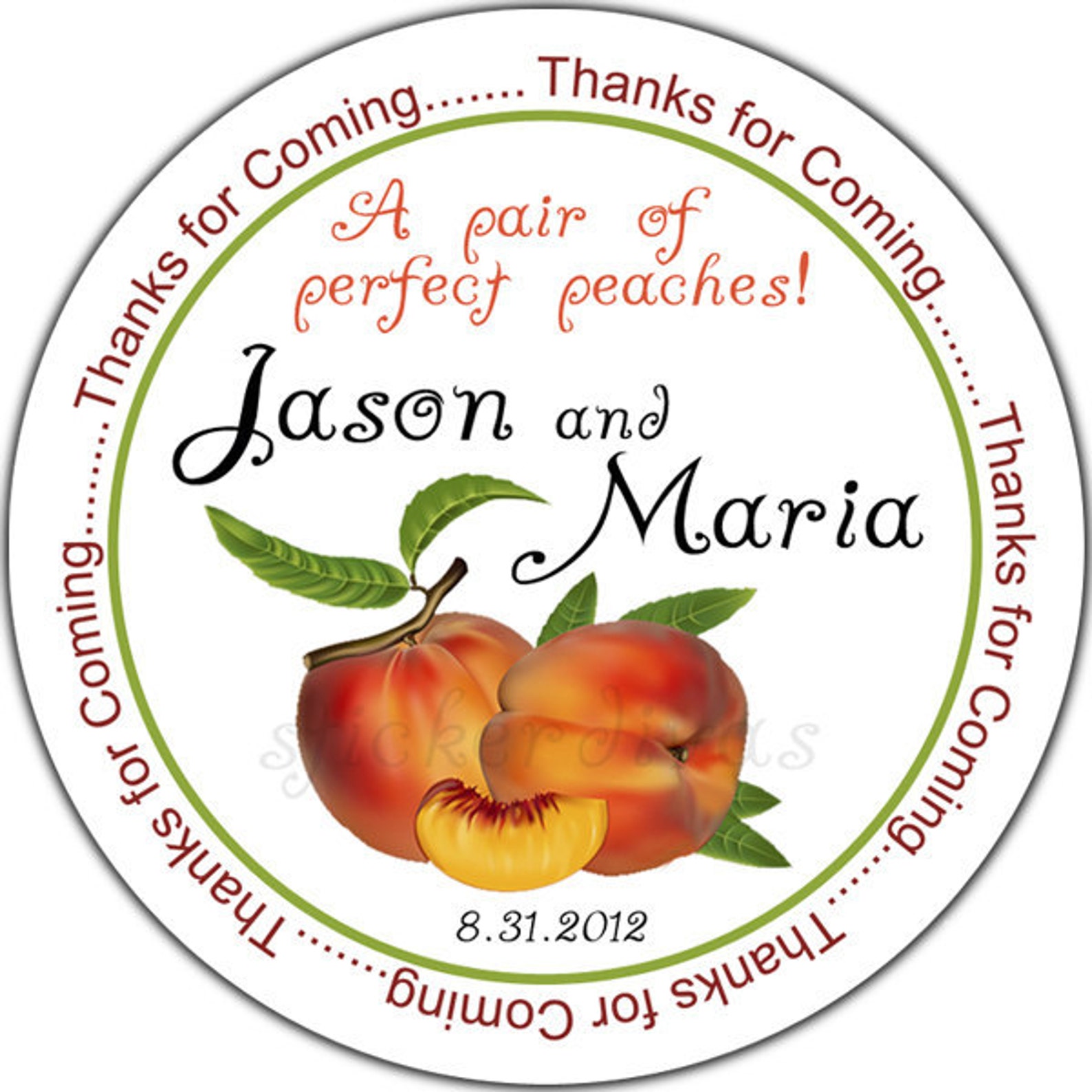 Personalized Wedding Favor Labels Pair of Peaches 100 GLOSSY - Etsy