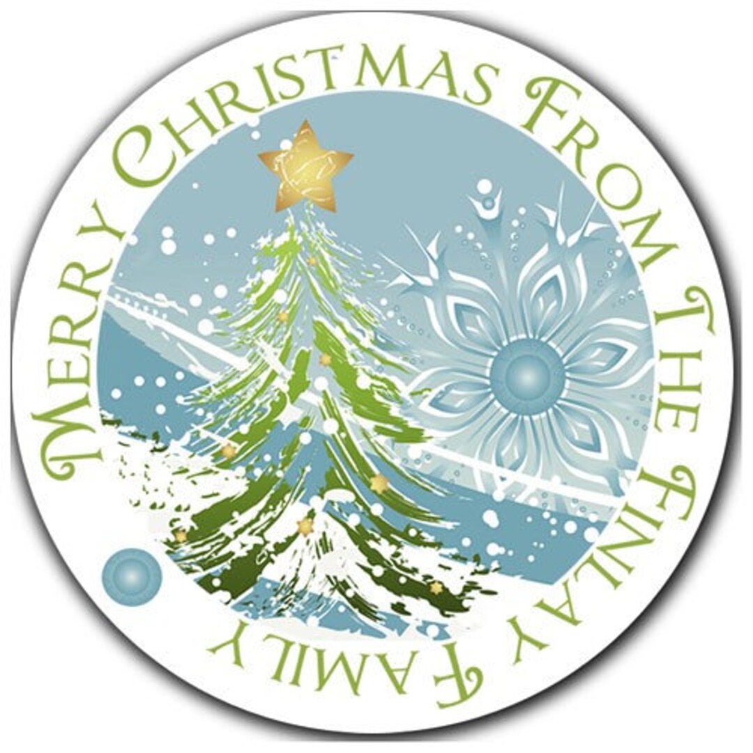 Stylized Green and Blue Christmas Tree and Star Holiday Labels - 100 ...
