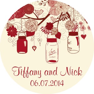 Wedding Labels Personalized Mason Jars on Tree Branch Round Glossy ...