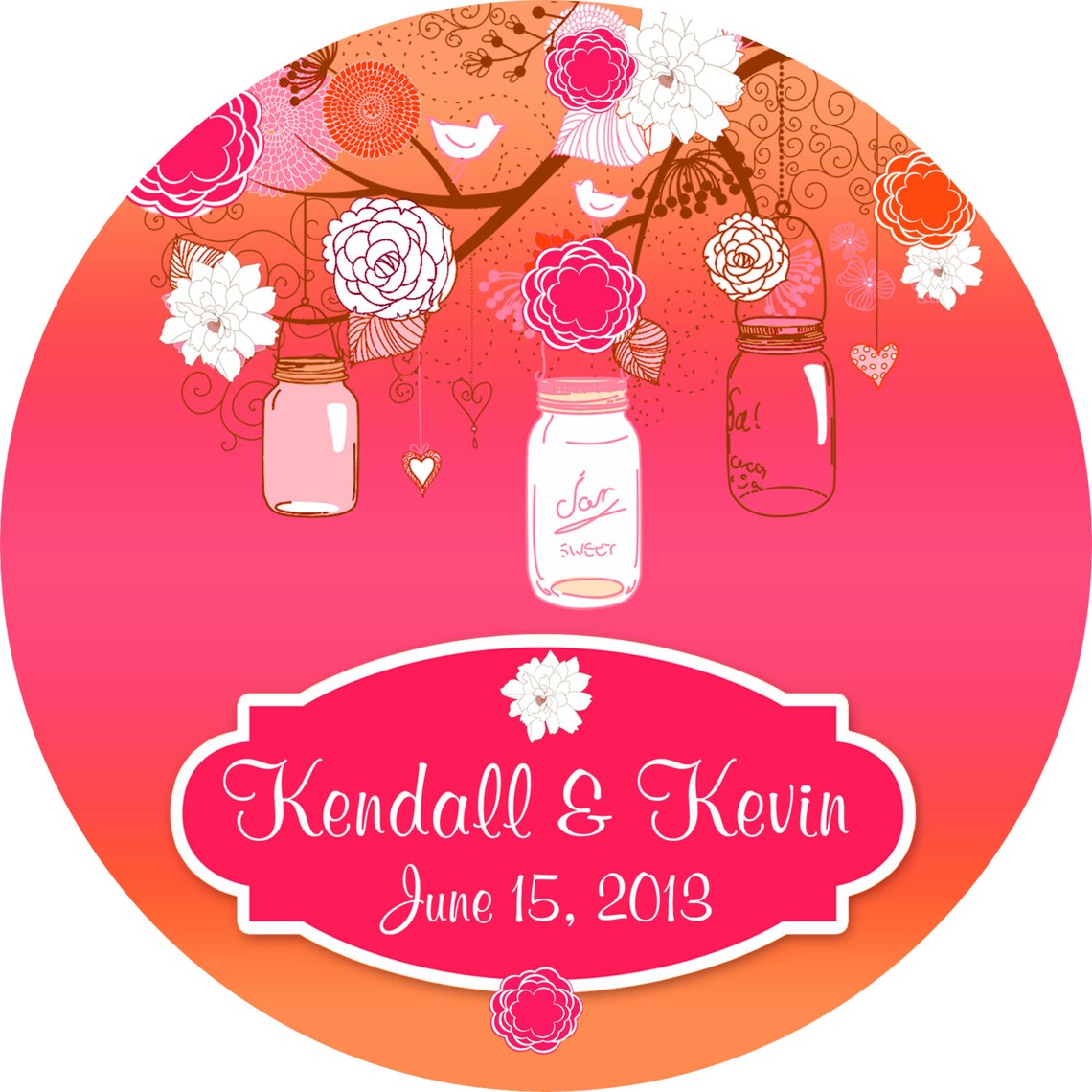Wedding Labels Personalized Fall Leaves Tree Branches Mason Jars Glossy ...