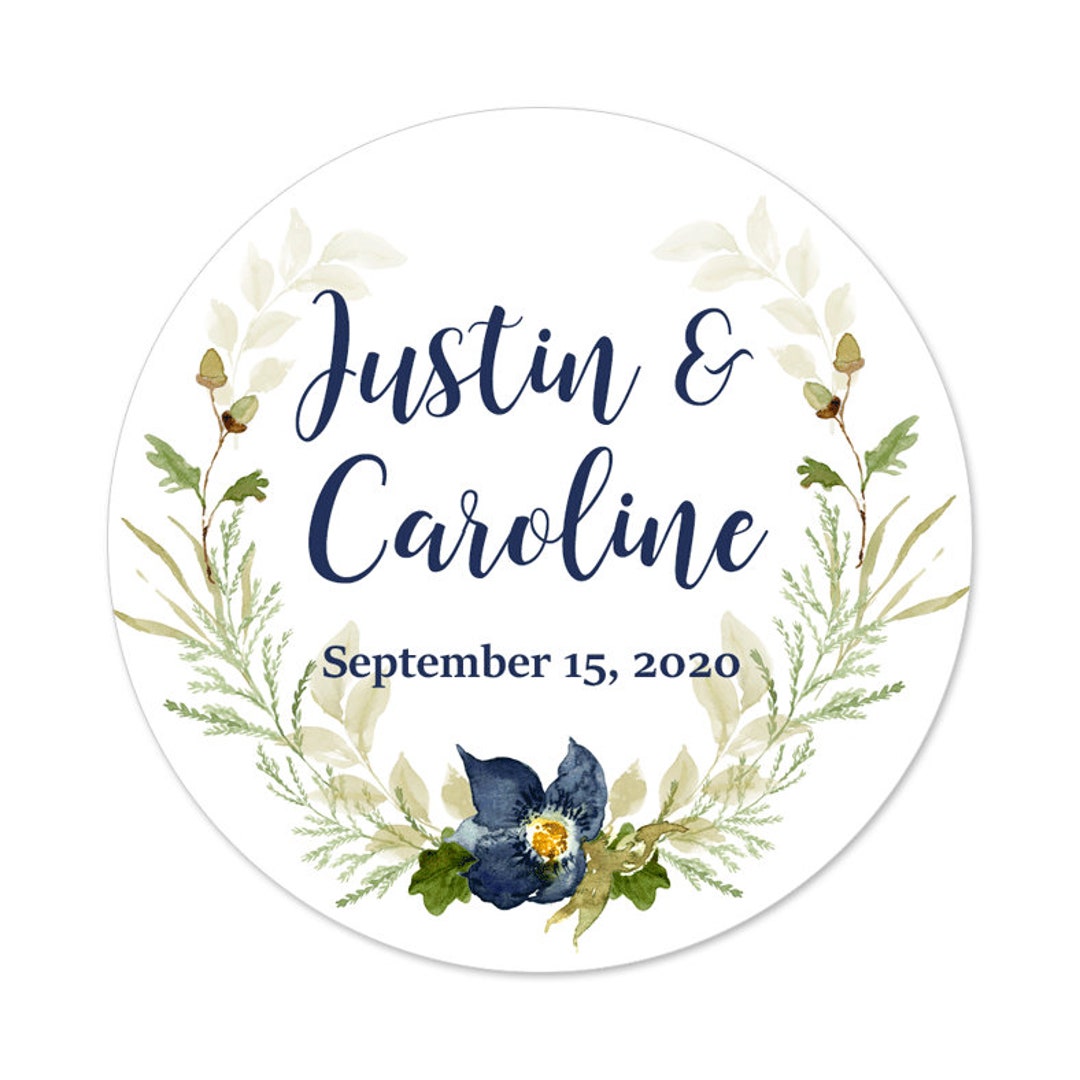 Custom Wedding Labels / Oaks and Berries Floral Wreath / Personalized ...
