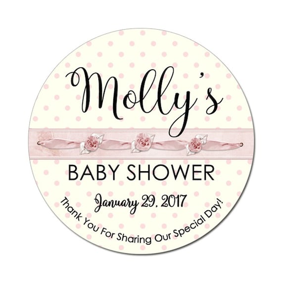Custom Baby Girl Shower Labels Personalized Pink Ribbons Round - Etsy
