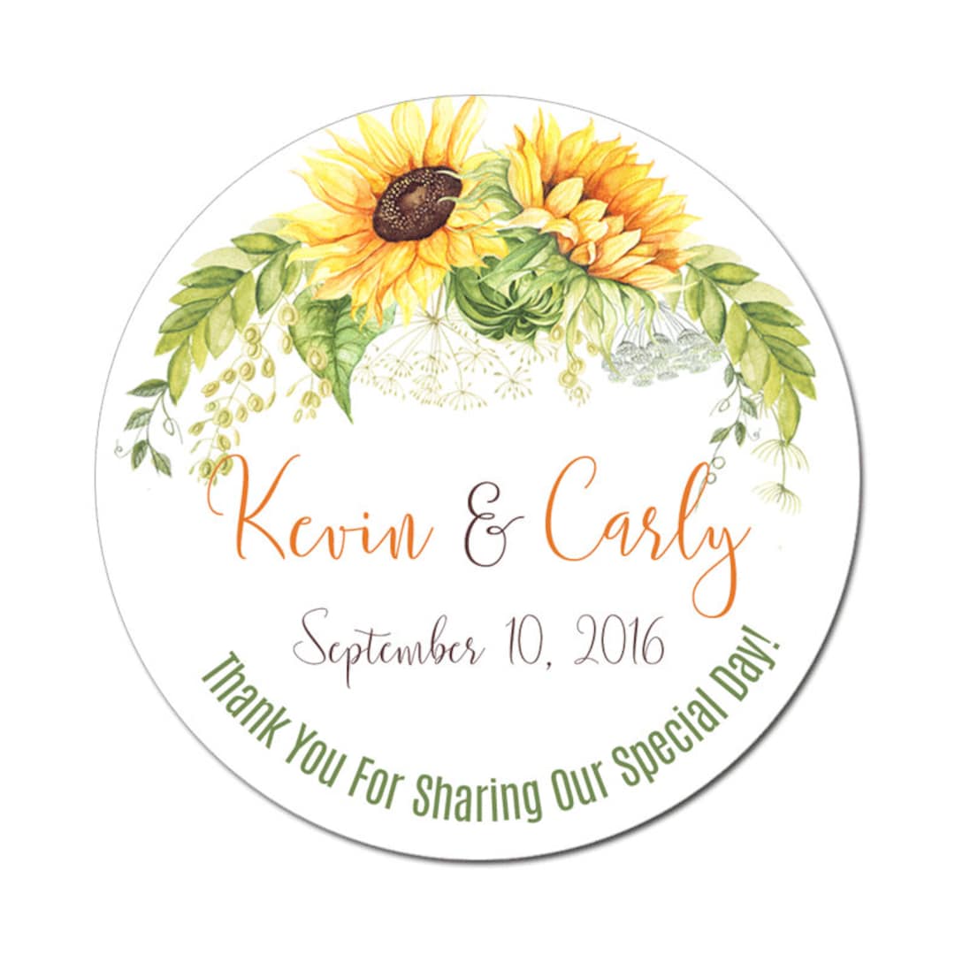 Custom Wedding Labels Personalized Rustic Sunflower Bouquet Watercolor ...