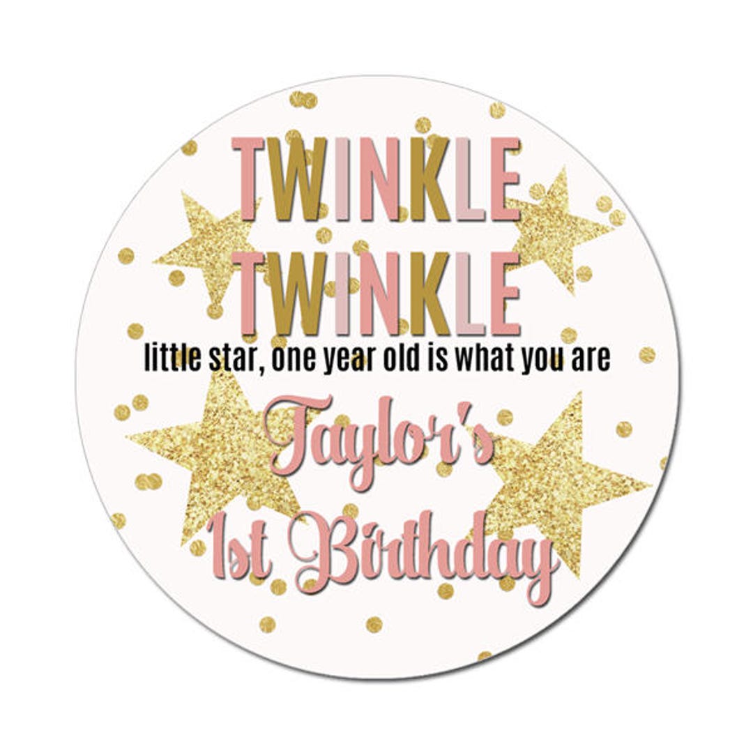 Custom Birthday Labels Personalized Twinkle Twinkle First Birthday Pink ...