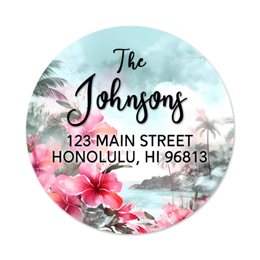 Scenic Hawaii Address Labels / HI Pink Hibiscus Flower / Return Address ...