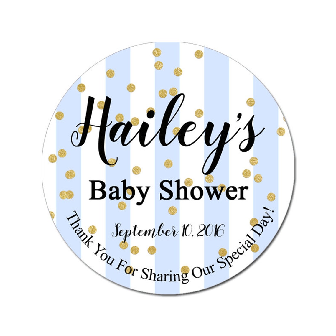 Custom Baby Shower Labels Personalized Blue Stripes and Gold - Etsy