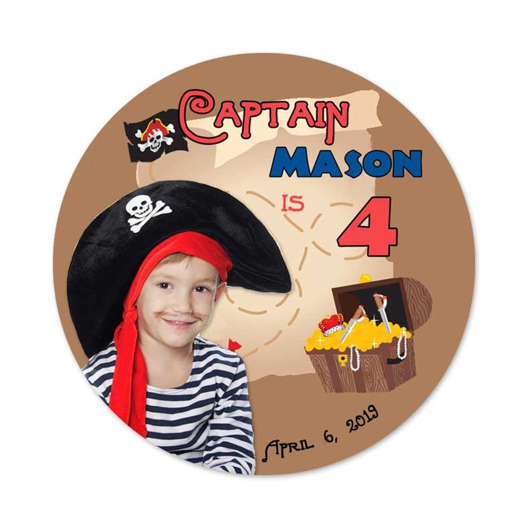 Personalized Photo Birthday Labels Pirate Theme Treasure Map and Chest ...