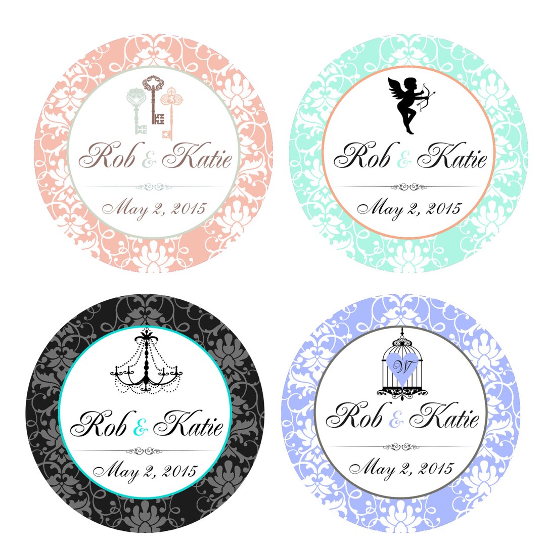Personalized Damask Monogram Glossy Wedding Stickers Favor Labels ...