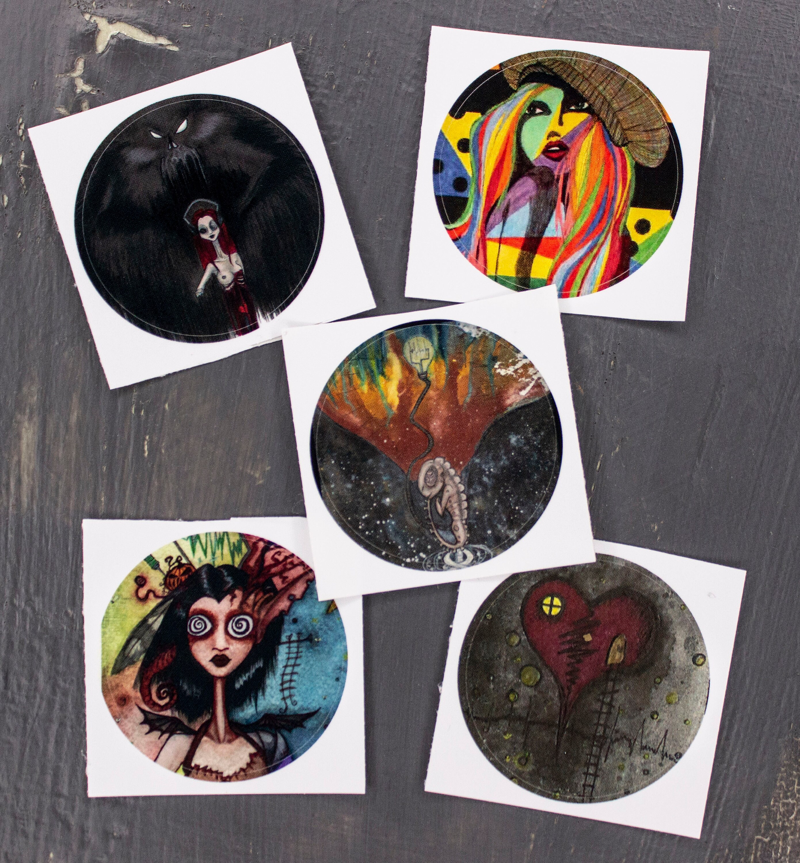 Grunge Art Sticker Pack 5 Round Stickers | Etsy
