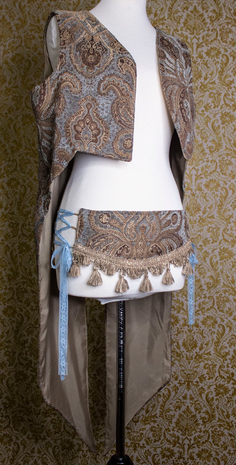 Antique Gold and Blue Brocade Costume Tailcoat-vest and Belt - Etsy