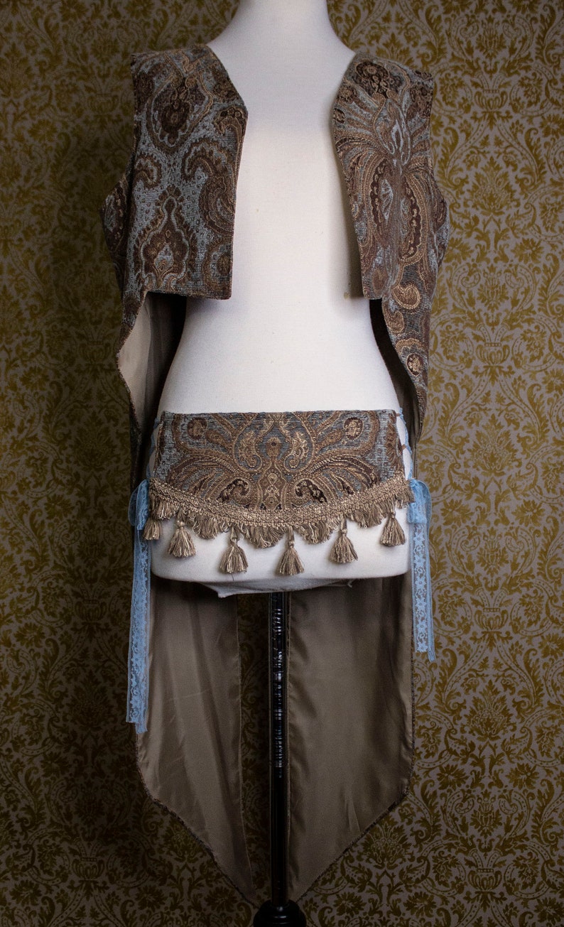 Antique Gold and Blue Brocade Costume Tailcoat-Vest and Belt | Etsy