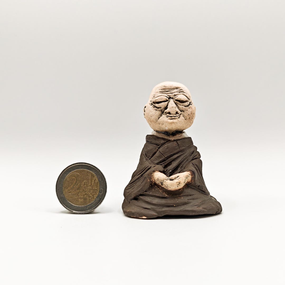 Handcrafted Miniature Ceramic Monk Sculpture: Zen Desk Decor ...