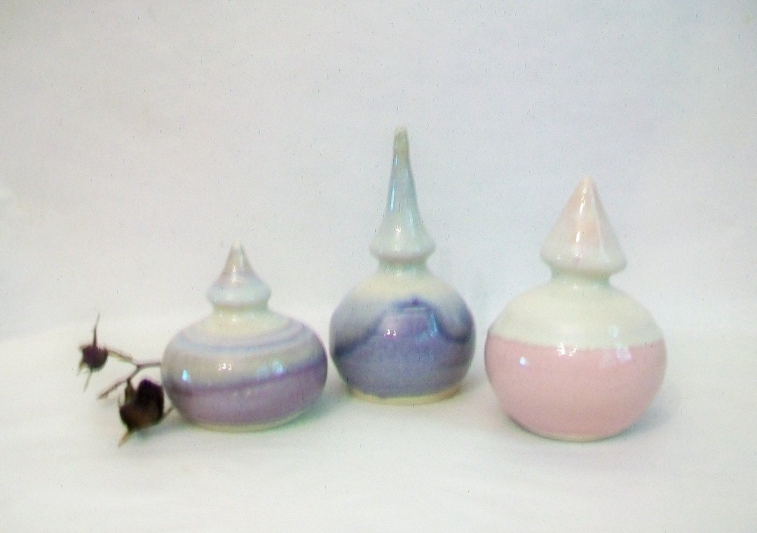 Garden Finials Garden Decoration set of 3 Blue/cream Purple/cream Pink ...