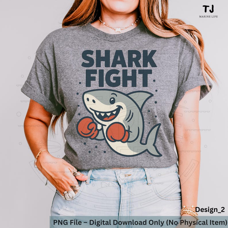 Boxing Shark PNG Bundle – 2 Cartoon Shark Fight Designs for T-shirts ...