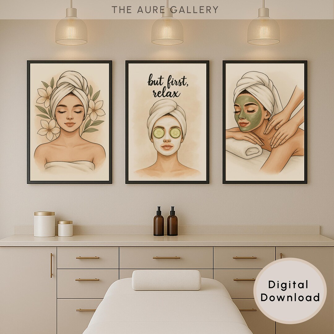 Spa Wall Art Set of 3| Esthetician Printable Decor | Relaxing Self Care ...