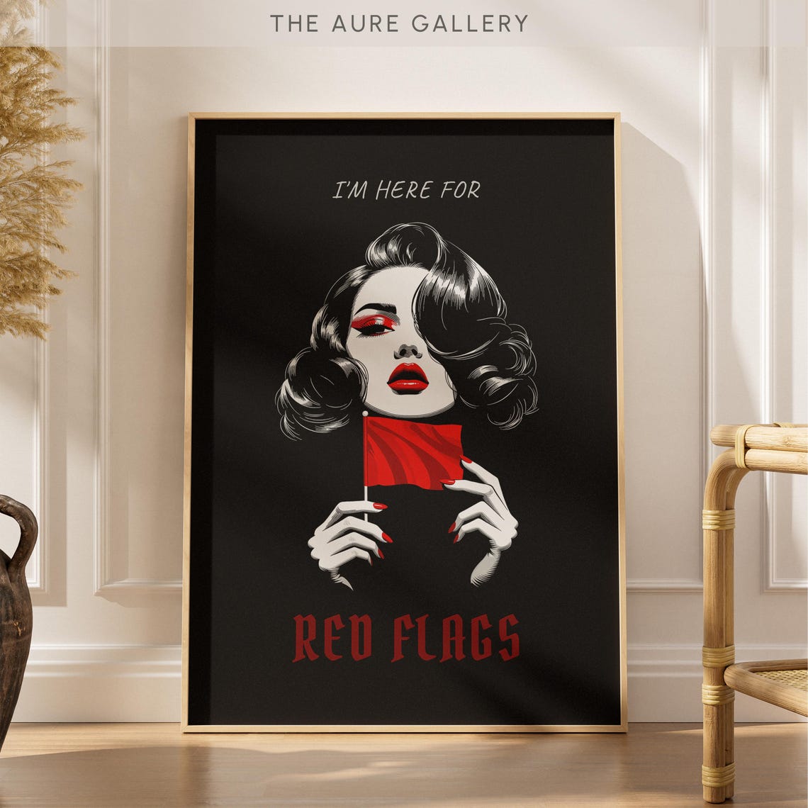 Pôster Dark Romance Red Flag | Arte de Parede Dramática em Preto e ...