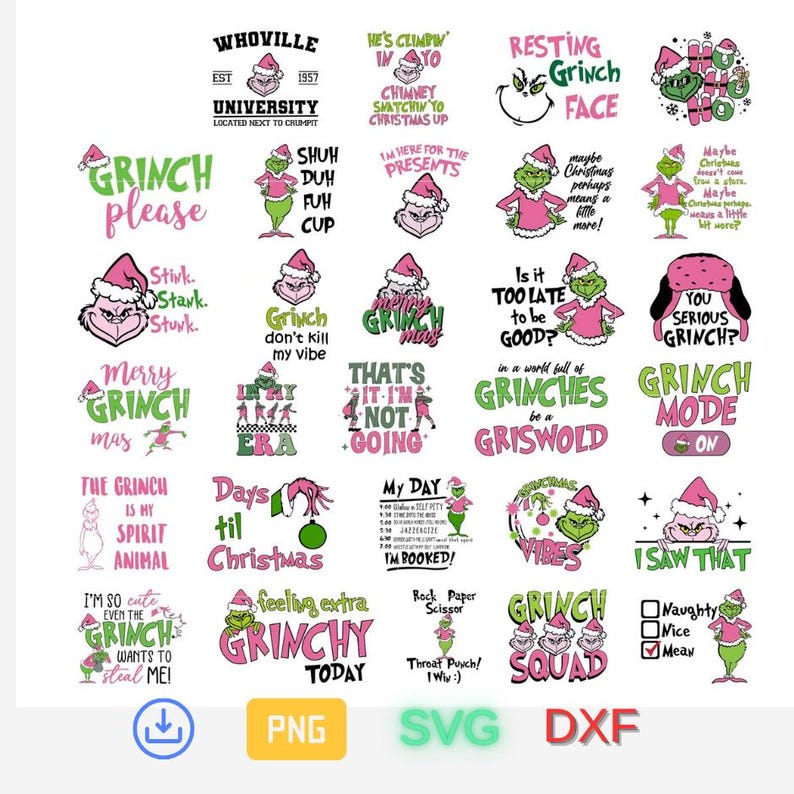 Grinch Christmas SVG Bundle: Grinch Faces, Clipart (cut Files) - Etsy