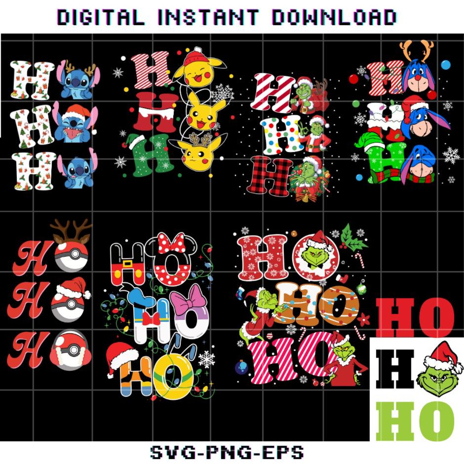 Cartoon Movie Characters Christmas Svg Bundle, Ho Ho Ho Png Bundle - Etsy