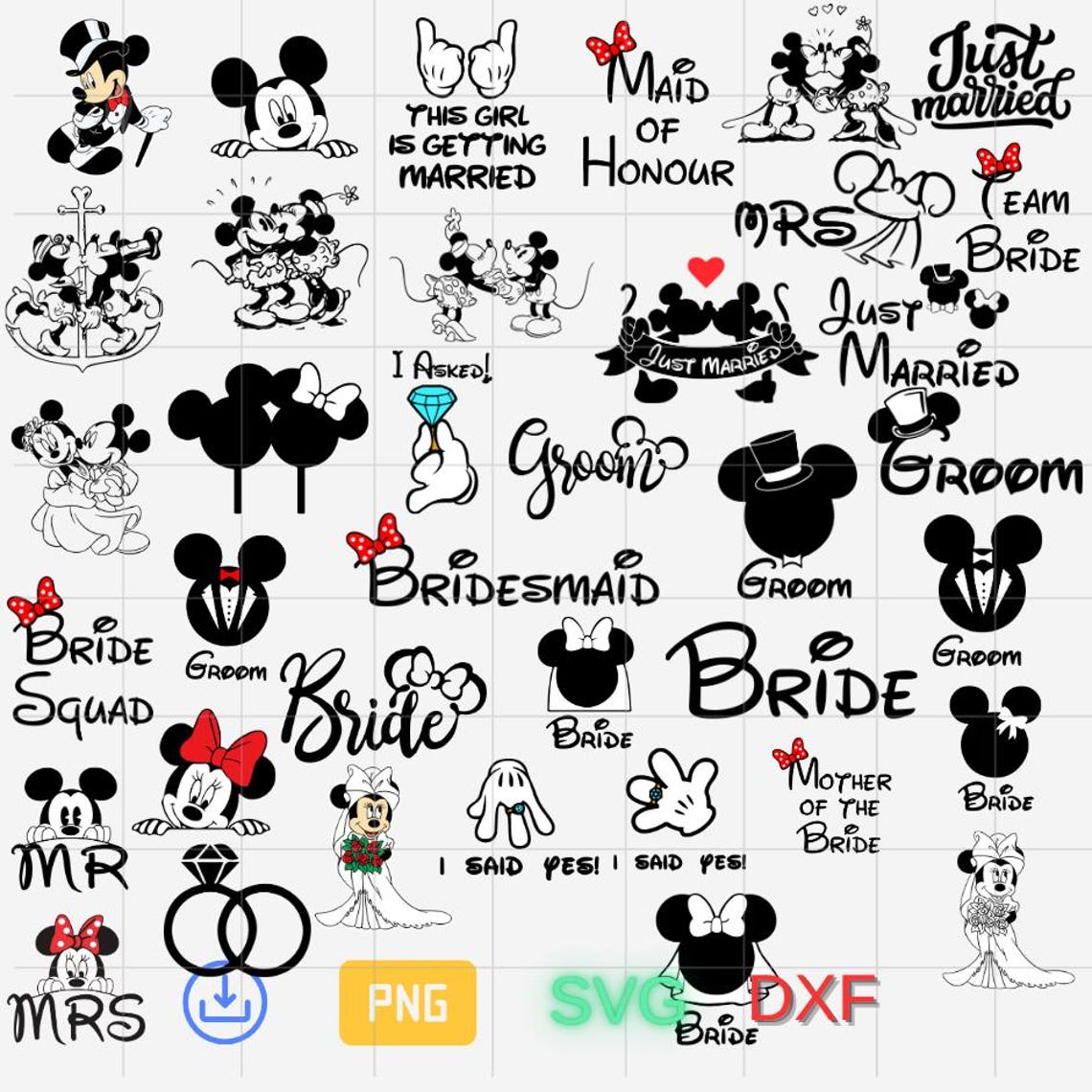 Mickey Minnie Bride Svg Bundle, Bridal Party, Mickey Minnie Custom Name ...