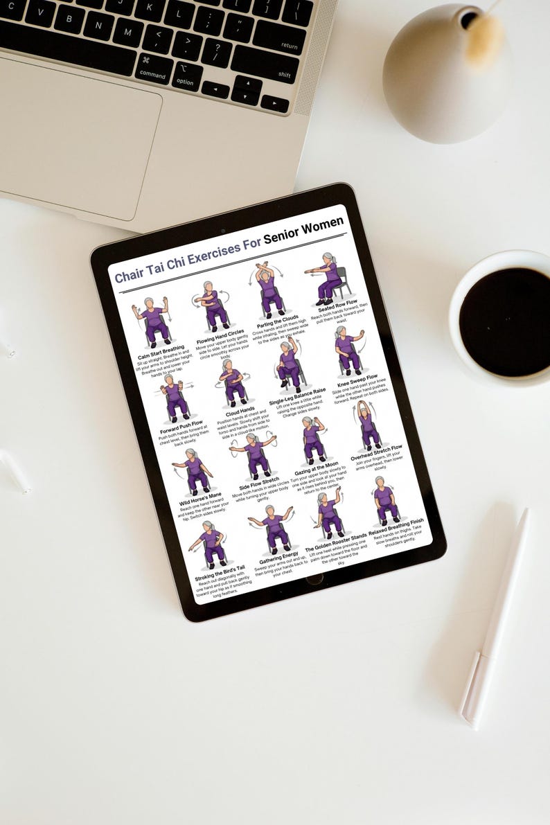 Chair Tai Chi Exercises for Senior Women Printable PDF, Tai Chi Chair ...