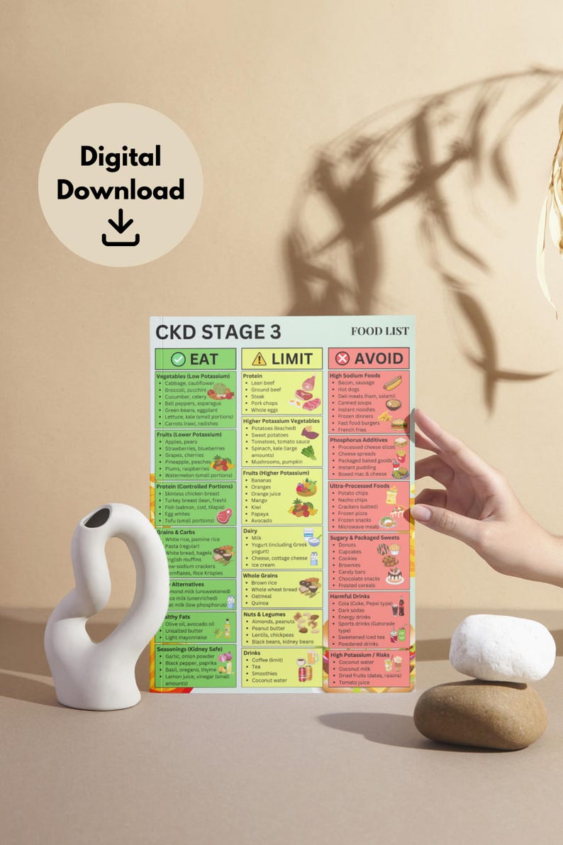 CKD Stage 3 Food List Printable, Stage 3 Kidney Disease Food List, CKD ...