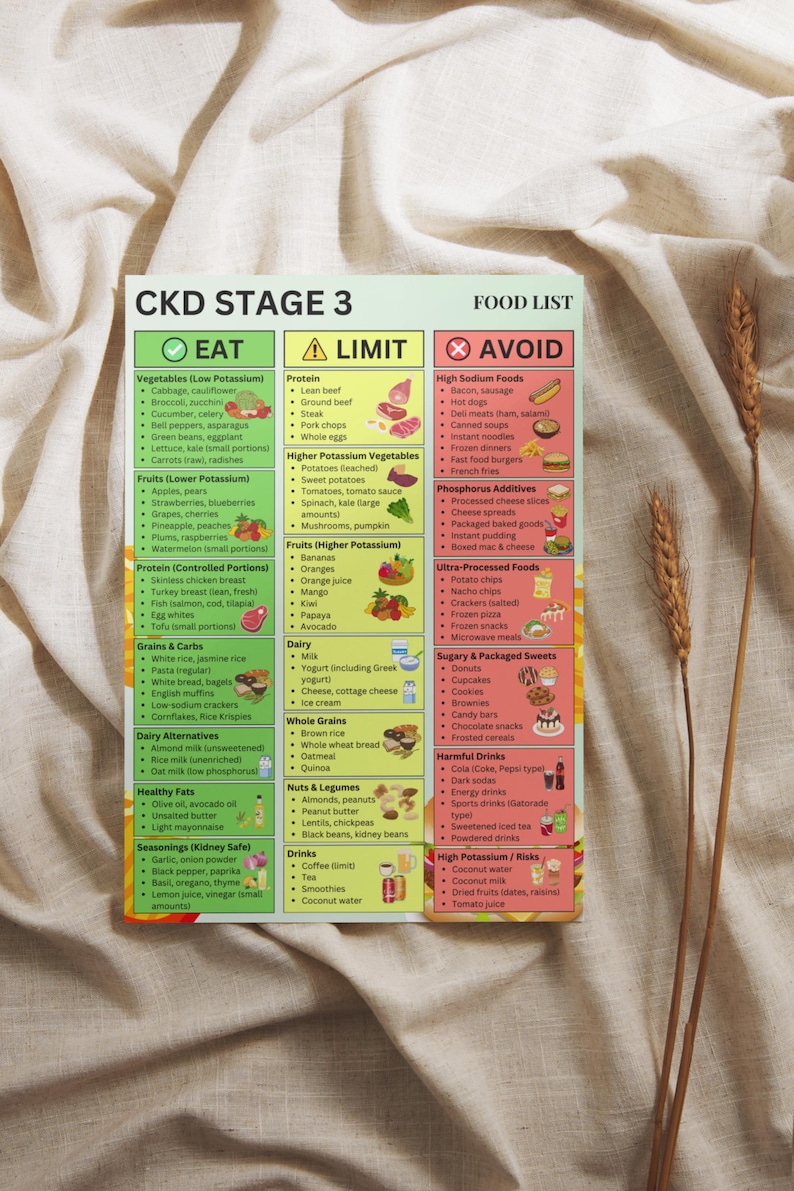 CKD Stage 3 Food List Printable, Stage 3 Kidney Disease Food List, CKD ...