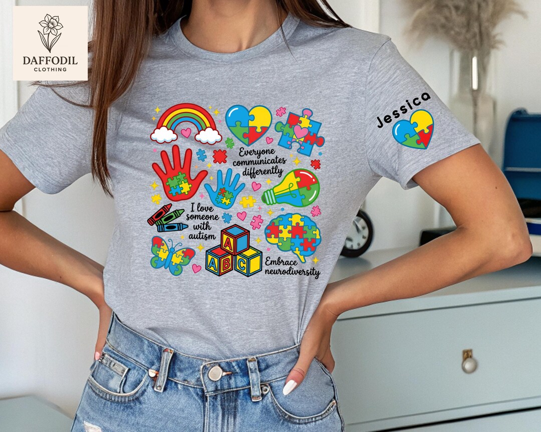 Custom Autism Awareness Name Shirt, Personalized Heart Puzzle Tee ...
