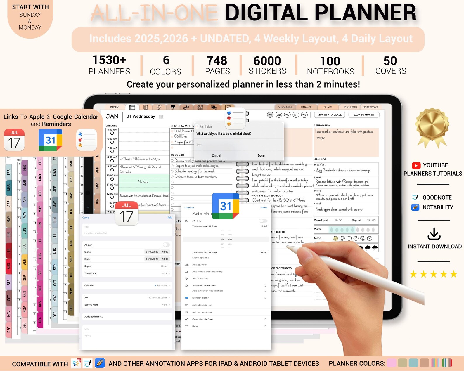 Digital Planner Bundle | Digital Journal Bundle | Customizable ...