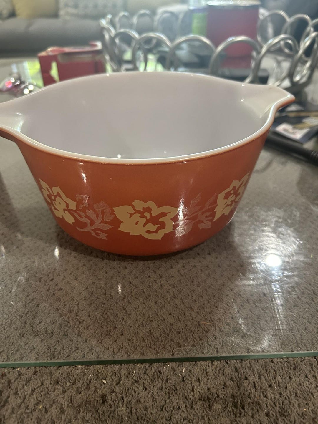 Vintage Pyrex Casserole Terra Cotta Rose 474B 1.5 Quart No Lid Designer ...
