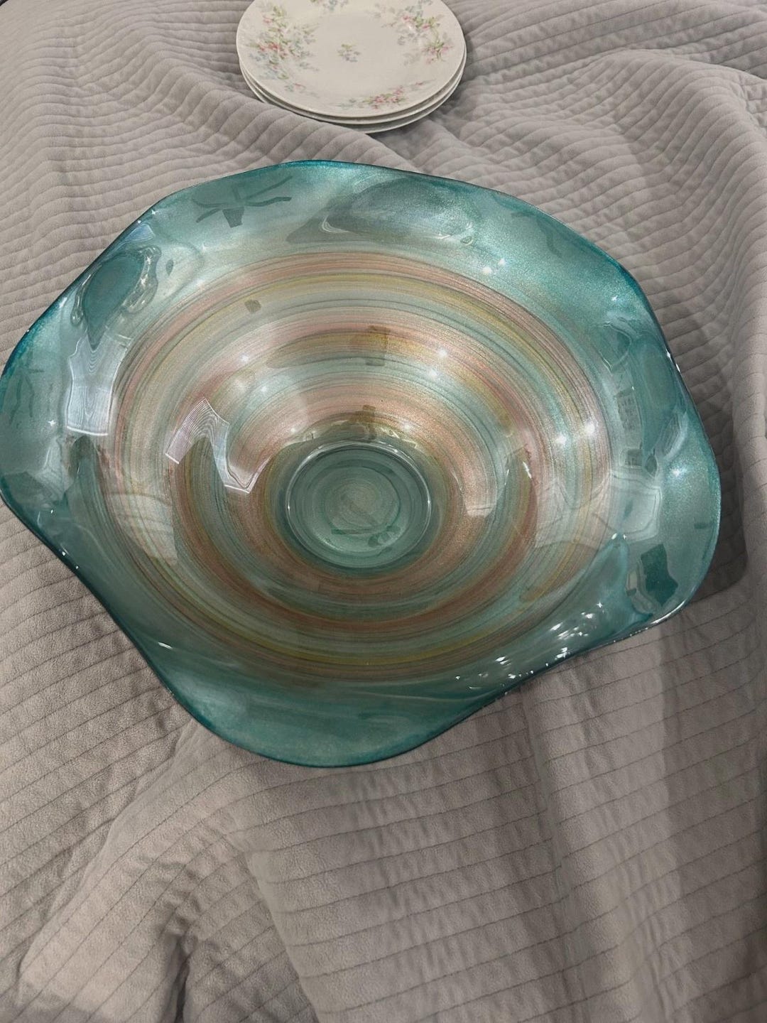 Vintage Murano Style Glassware Centerpiece Bowl Pastel Swirl Wave ...