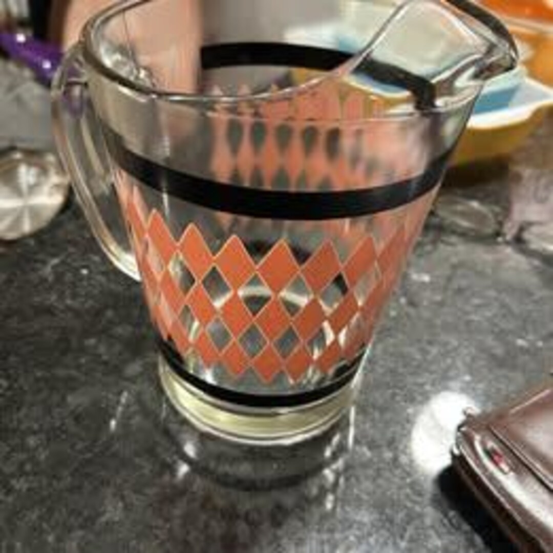 Hazel Atlas Harlequin Pink Diamond Argyle Black Pitcher MCM Vintage ...