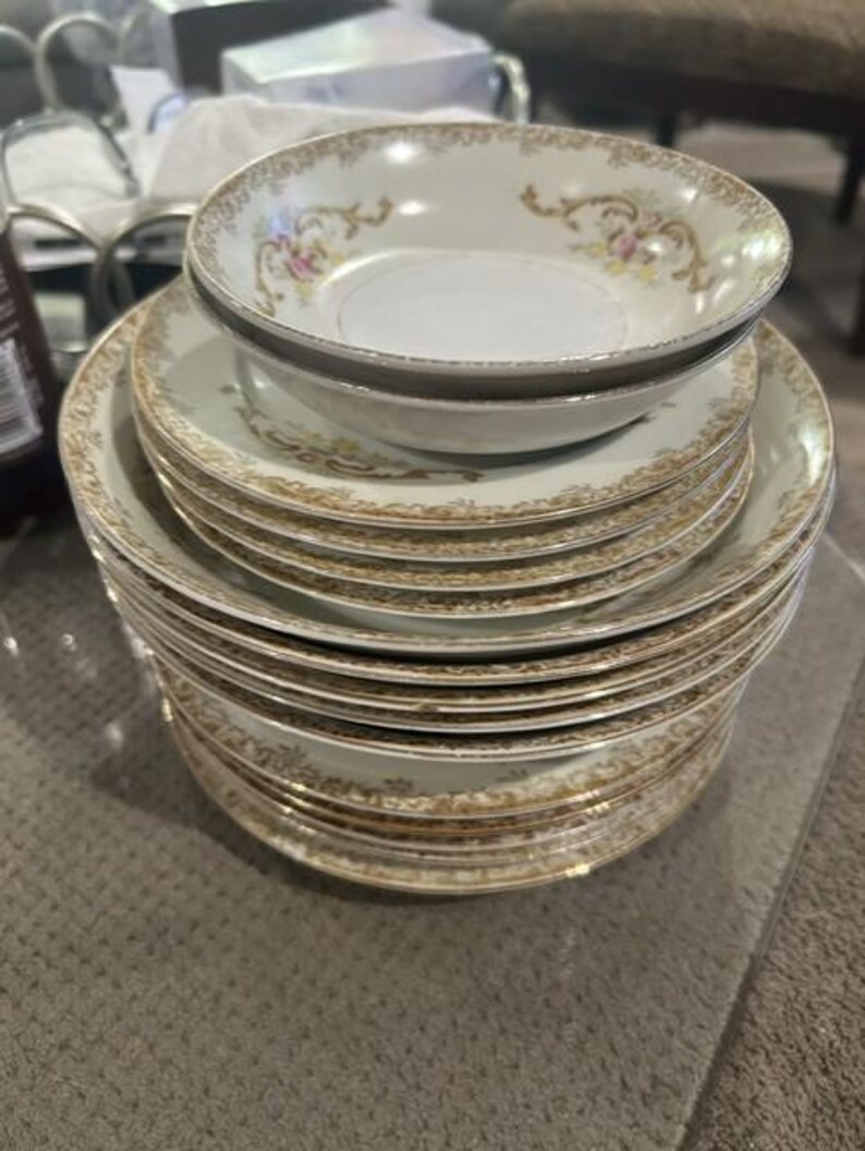 Vintage Crescent China Set: Floral Gold Trim, Made in Occupied Japan - Etsy